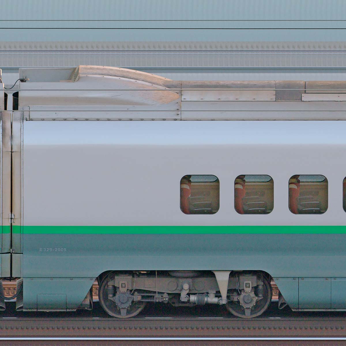 JR東日本E3系2000番台E329-2005（シルバーカラー）の側面写真｜RailFile.jp｜鉄道車両サイドビューの図鑑